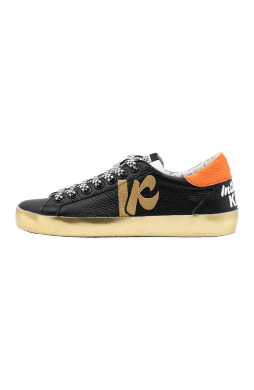 INTUITION KICKS Amore Italian Embroidered Leather Sneaker - Black