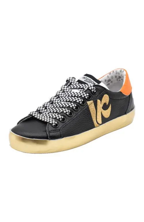 INTUITION KICKS Amore Italian Embroidered Leather Sneaker - Black