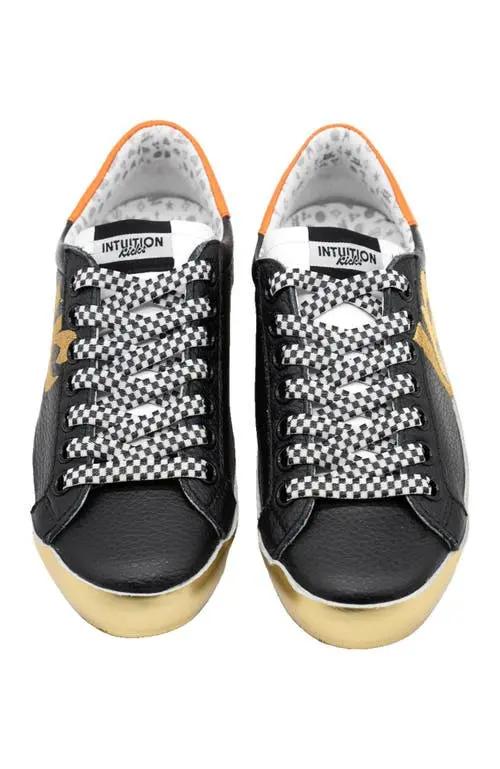 INTUITION KICKS Amore Italian Embroidered Leather Sneaker - Black