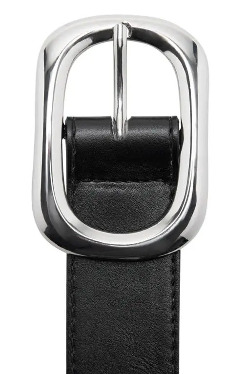 Mango Oval Buckle Faux Leather Belt - Black