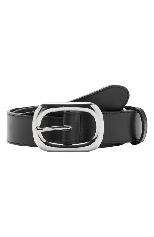 Mango Oval Buckle Faux Leather Belt - Black