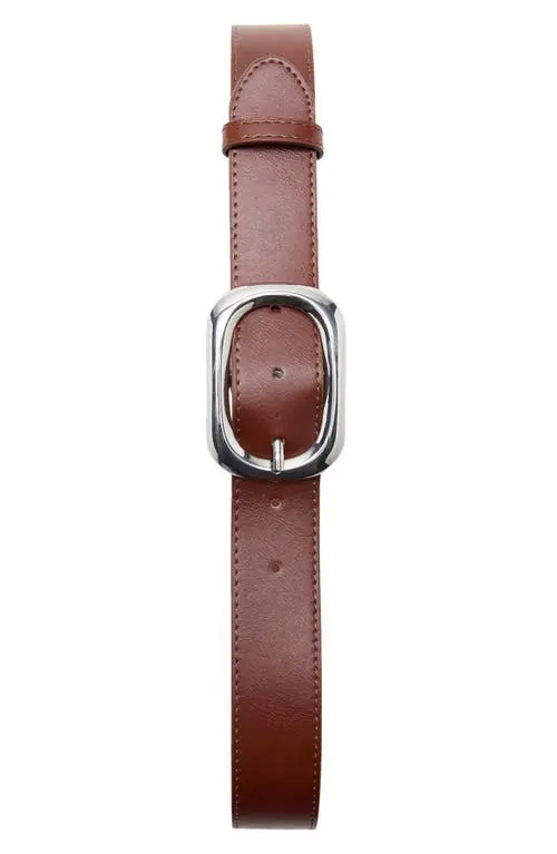 Mango Oval Buckle Faux Leather Belt - Brown
