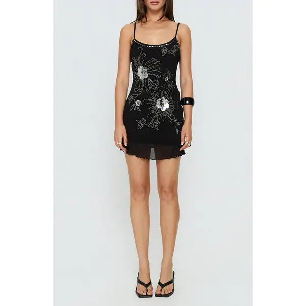 Princess Polly Daphie Floral Sequin Beaded Minidress