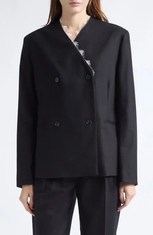 Loulou De Saison Leandra Lace Trim Stretch Wool & Cashmere Jacket - Black/ivory