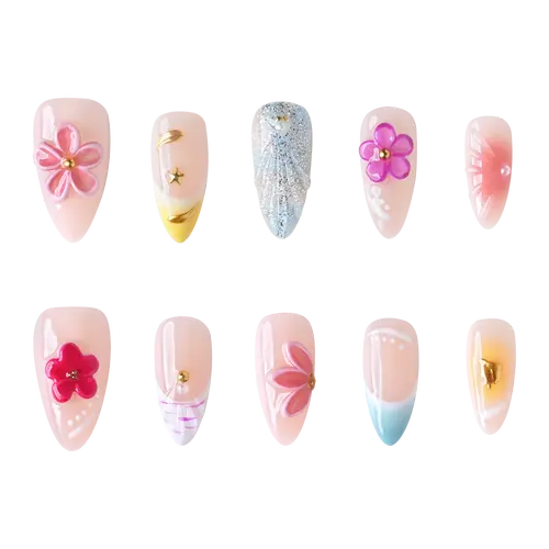 3H NAILS Miamimedium Almond Press-on Nails