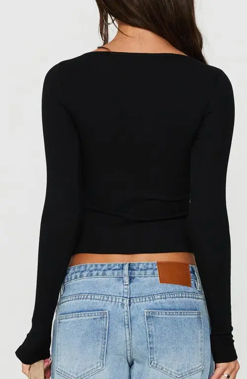 Princess Polly Baseline Square Neck Long Sleeve Rib Top