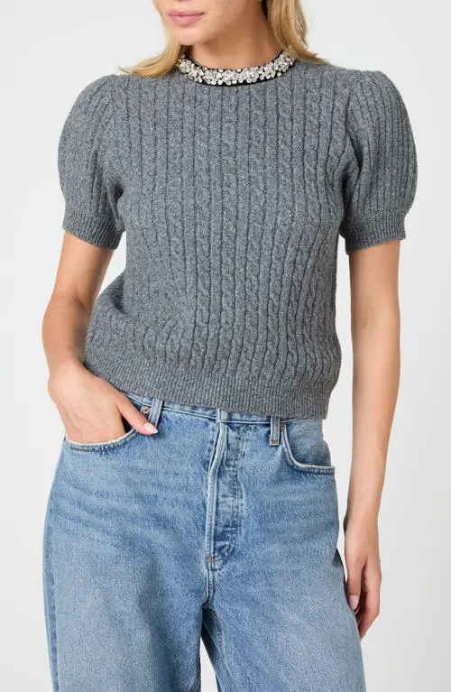 French Connection Avea Embellished Cable Knit Sweater - Medium Heather Grey