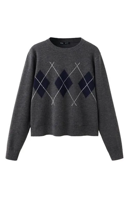 Mango Argyle Crewneck Sweater