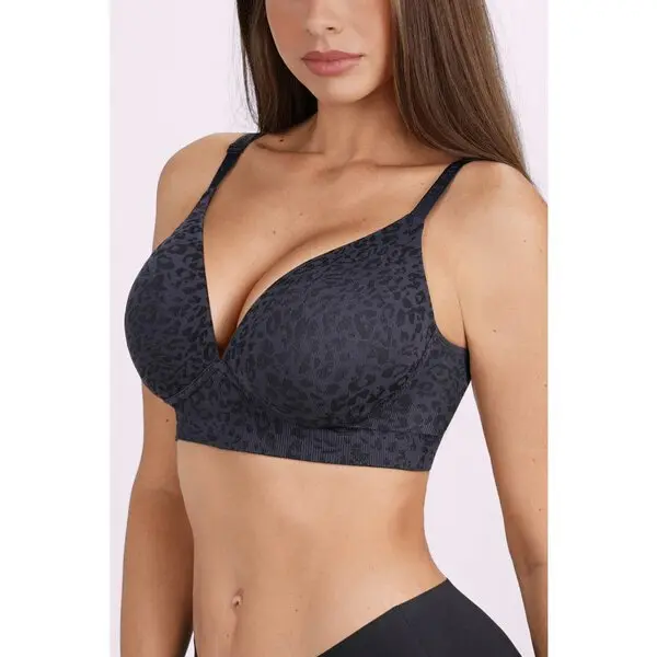 SHAPELLX Leopard Print Wireless Back Smoothing Push-up T-shirt Bra - Midnight Leopard