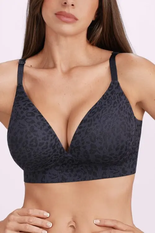 SHAPELLX Leopard Print Wireless Back Smoothing Push-up T-shirt Bra
