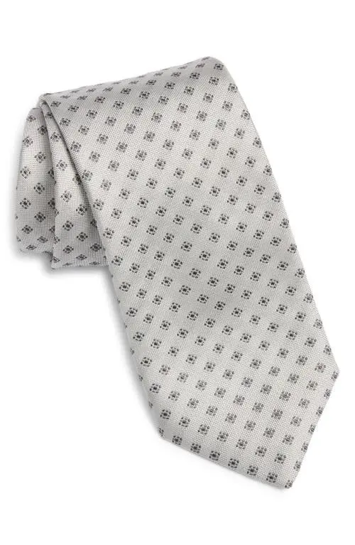 BOSS Silk Blend Geometric Tie - Medium Grey