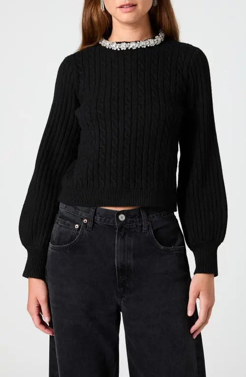 French Connection Avea Crystal Embellished Cable Knit Sweater