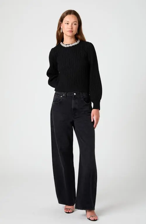French Connection Avea Crystal Embellished Cable Knit Sweater