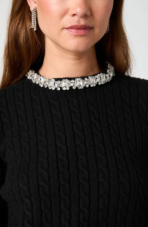 French Connection Avea Crystal Embellished Cable Knit Sweater
