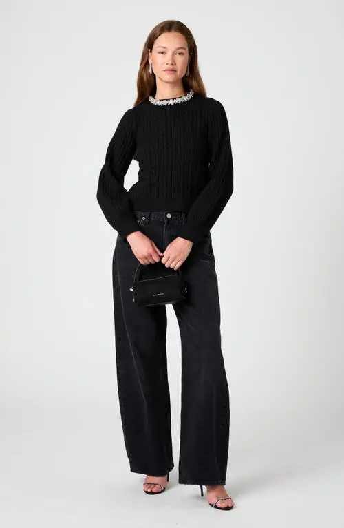French Connection Avea Crystal Embellished Cable Knit Sweater