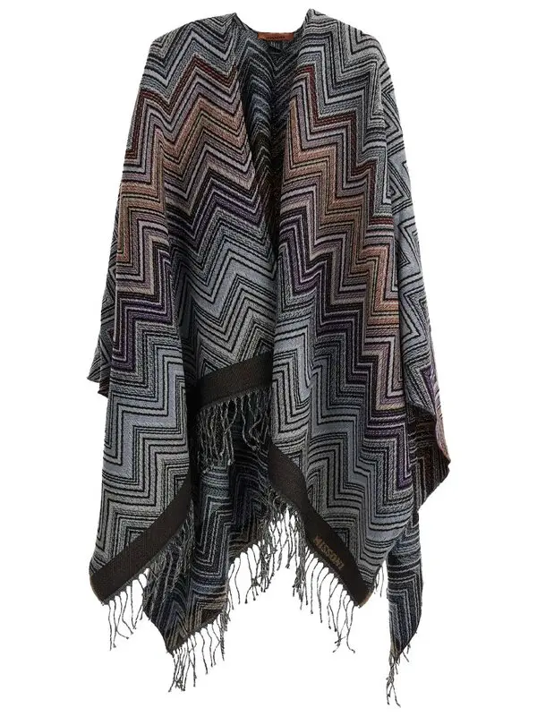 Missoni Zig-zag Wool Poncho With Fringes