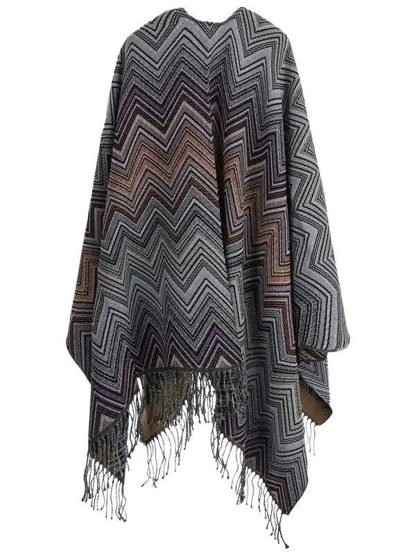 Missoni Zig-zag Wool Poncho With Fringes