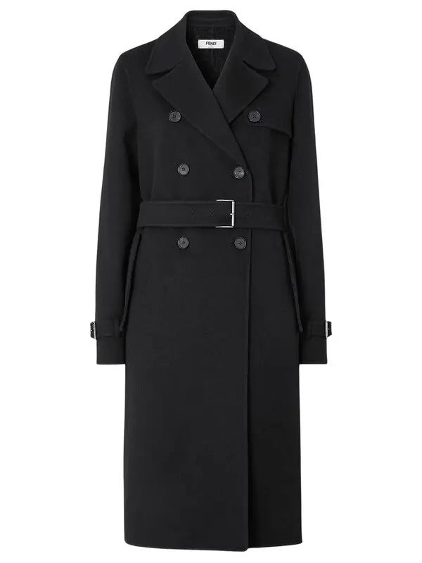 Fendi Double-breasted Midi Wool Trench Coat Ff Zucca