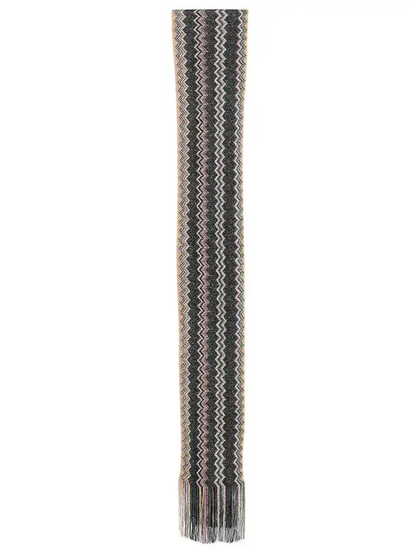 Missoni Zig-zag Lurex Knit Scarf With Fringes - Black