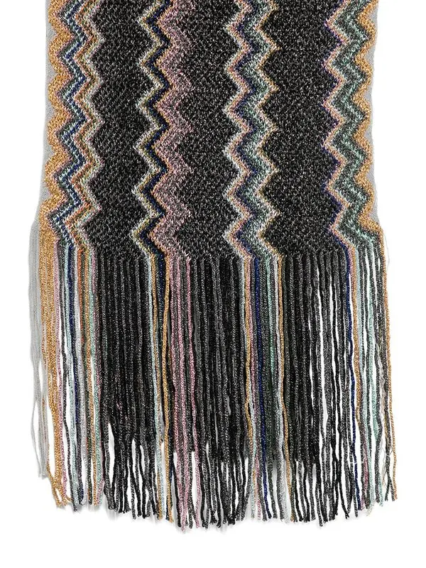 Missoni Zig-zag Lurex Knit Scarf With Fringes