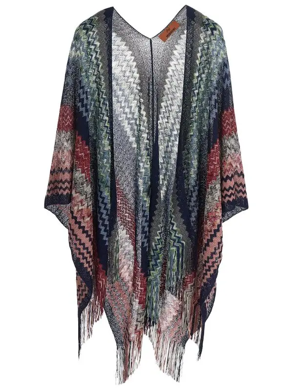 Missoni Zig-zag Lurex Knit Poncho With Fringes