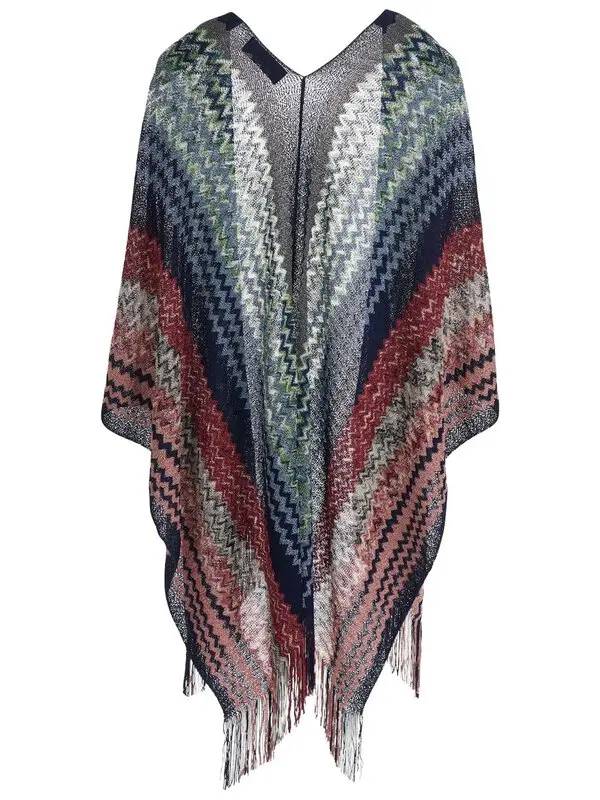 Missoni Zig-zag Lurex Knit Poncho With Fringes