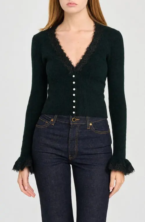 WAYF X Rose Lola Carolyn Lace Trim Cardigan - Emerald