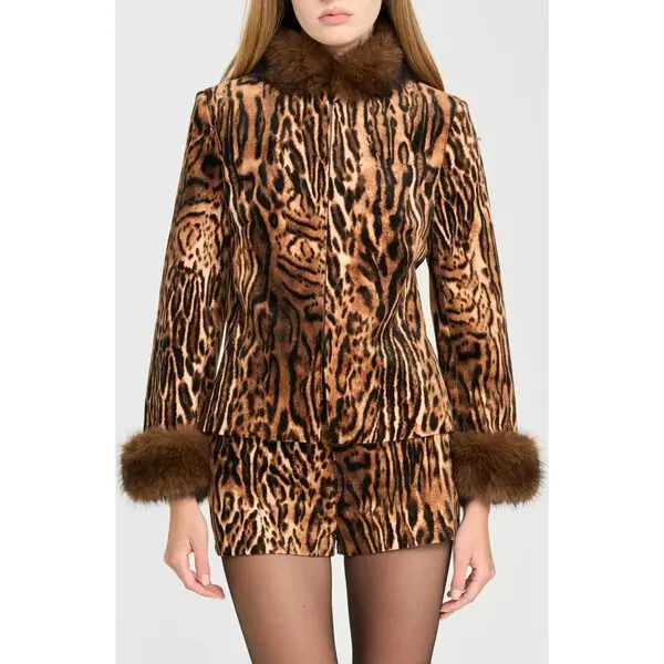 WAYF X Rose Lola Naomi Faux Fur Trim Jacket - Leopard