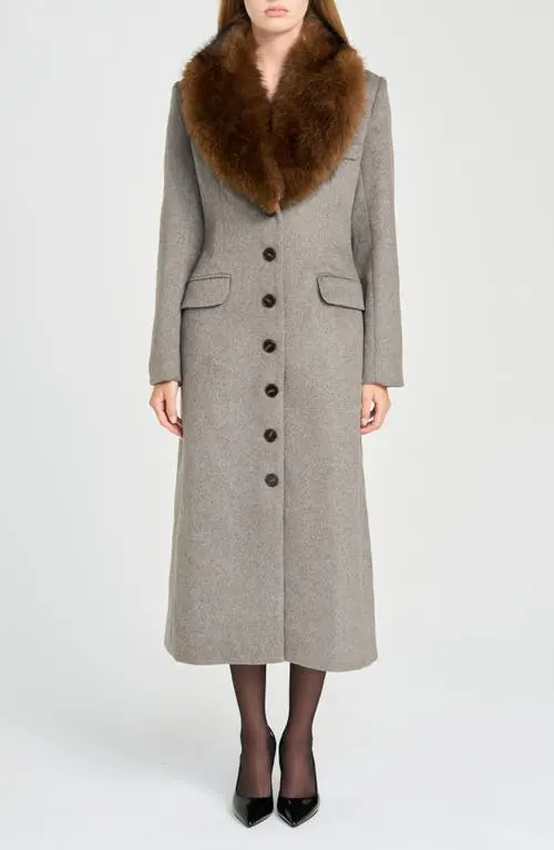 WAYF X Rose Lola Ludlow Faux Fur Collar Wool Blend Coat - Grey