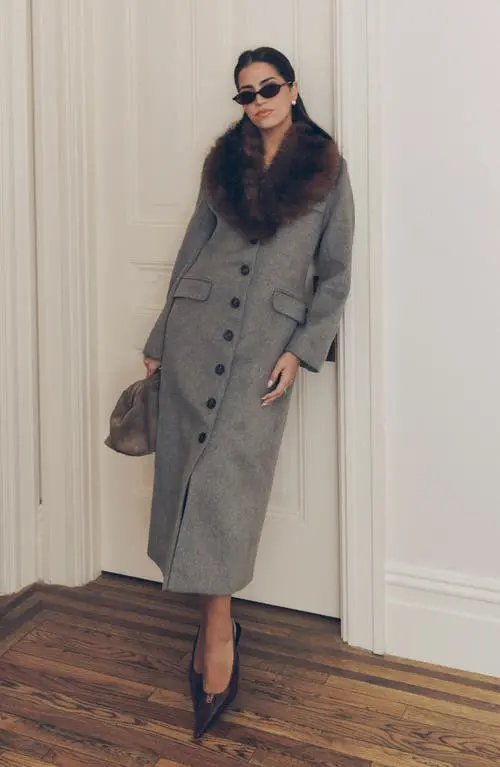 WAYF X Rose Lola Ludlow Faux Fur Collar Wool Blend Coat
