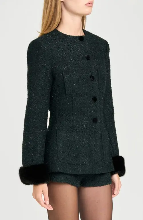 WAYF X Rose Lola Bouclé Jacket With Faux Fur Cuffs