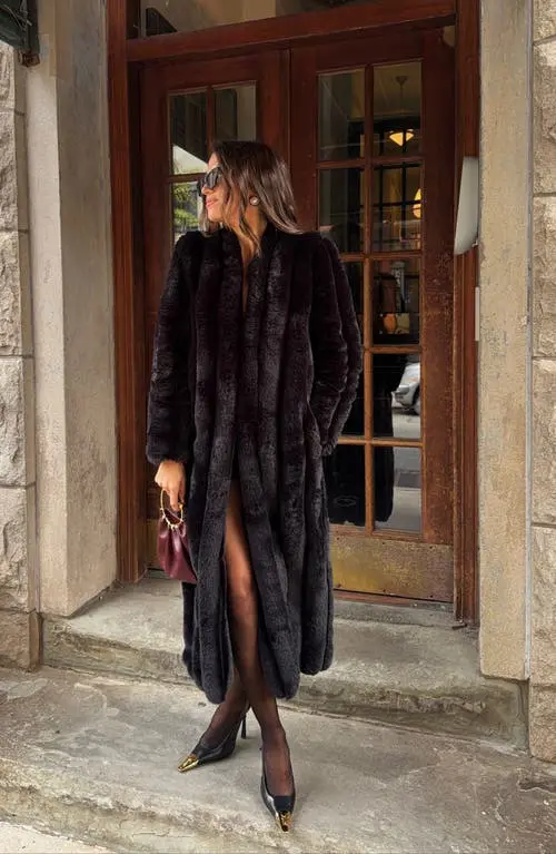 WAYF X Rose Lola Bond Faux Fur Coat - Black