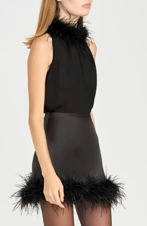 WAYF X Rose Lola Studio Faux Feather Trim Top - Black