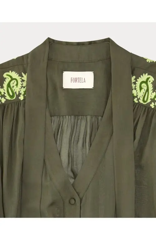 FORTELA Alana Embroidered Viscose Dress - Green