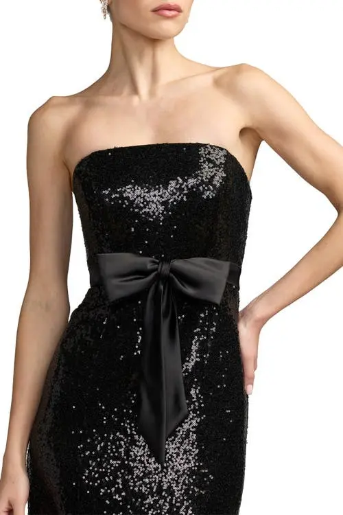 Mac Duggal Petite Strapless Sequin Bow Trumpet Gown