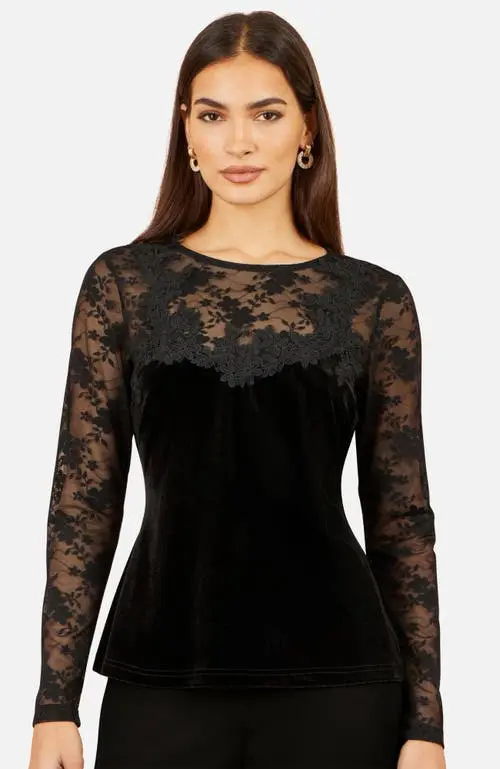 YUMI Lace Applique Long Sleeve Top