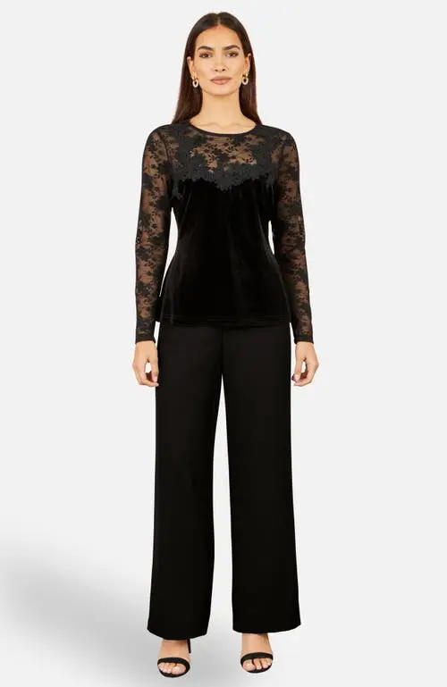 YUMI Lace Applique Long Sleeve Top