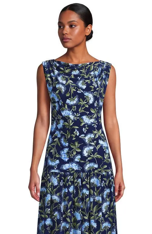 LANDS' END Sleeveless Silky Knit Drape Front Top - Deep Sea/blue Hydrangea