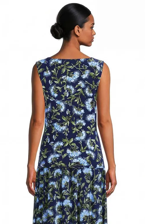 LANDS' END Sleeveless Silky Knit Drape Front Top - Deep Sea/blue Hydrangea