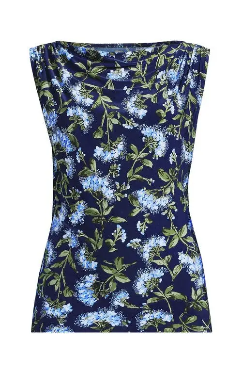LANDS' END Sleeveless Silky Knit Drape Front Top - Deep Sea/blue Hydrangea