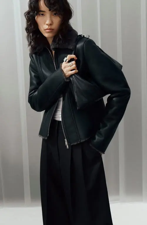 Mango Faux Leather Jacket With Faux Fur Trim