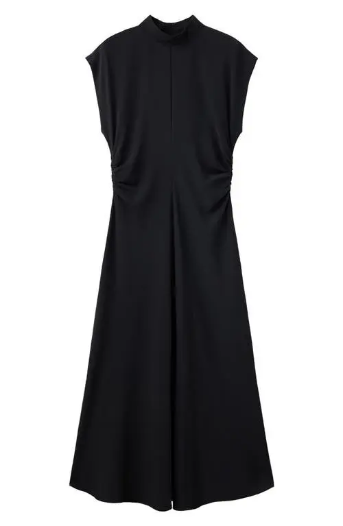 Mango Gathered Mock Neck Midi Dress - Black