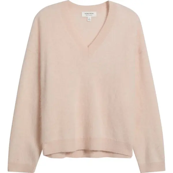 Nordstrom Brushed Cashmere V-neck Sweater - Pink Bubbles