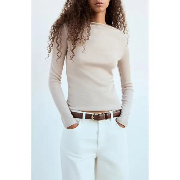 Mango Long Sleeve Bateau Neck T-shirt - Sand