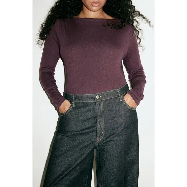 Mango Long Sleeve Bateau Neck T-shirt - Wine
