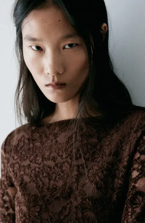Mango Floral Lace Crewneck Top