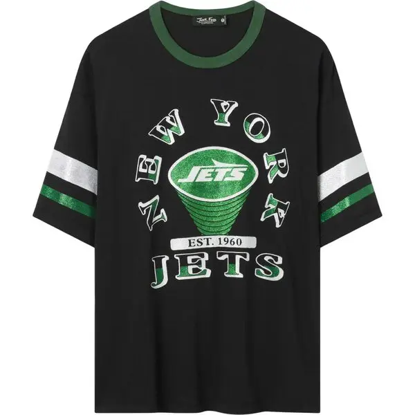 Junk Food New York Jets Glitter Ringer T-shirt - True Black