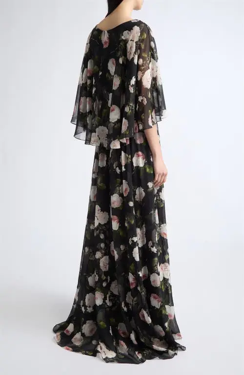 Carolina Herrera Floral Off The Shoulder Silk Chiffon Gown