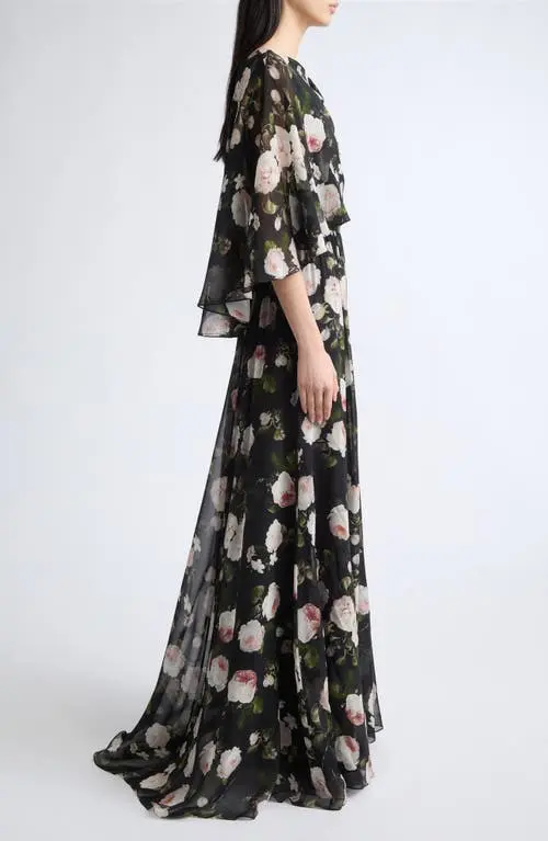 Carolina Herrera Floral Off The Shoulder Silk Chiffon Gown
