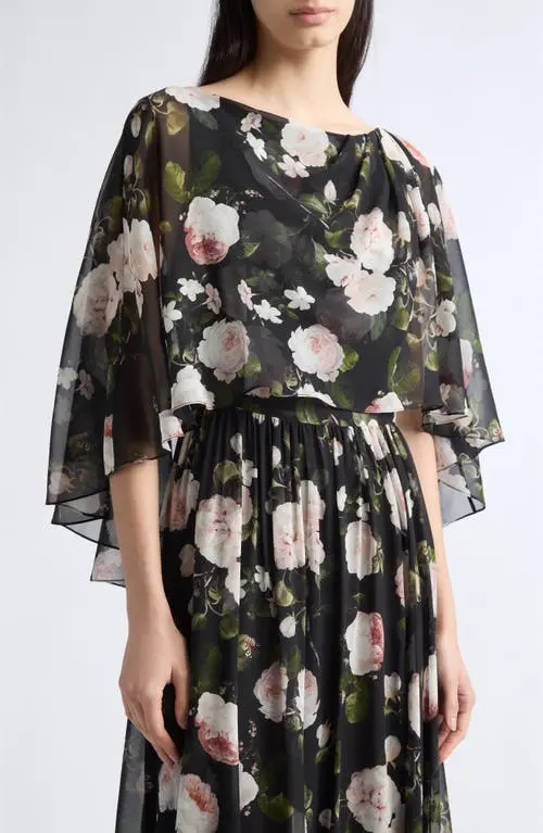 Carolina Herrera Floral Off The Shoulder Silk Chiffon Gown
